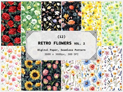 12 Flower Seamless Patterns Digital Download Hi Res Images Vol 2 Etsy