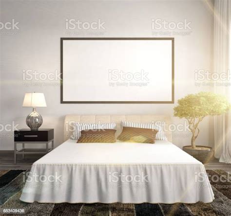 침실의 벽에 빈 포스터를 비웃는 다 3 차원 일러스트 레이 션 0명에 대한 스톡 사진 및 기타 이미지 0명 가구 그림 그리기 Istock