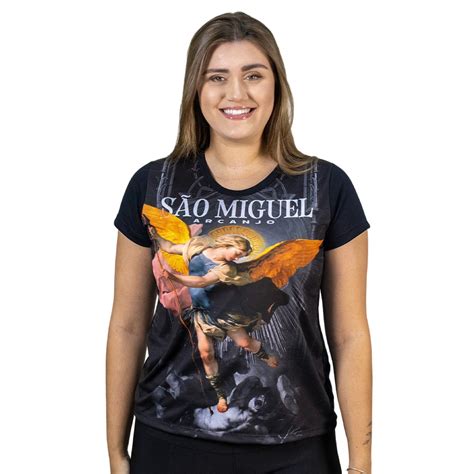 Camiseta São Miguel Arcanjo 0562 Cor Preto Camisetas Católicas Pronta