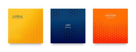 Three Empty Halftone Geometric Pattern Backgroudn Vector Image