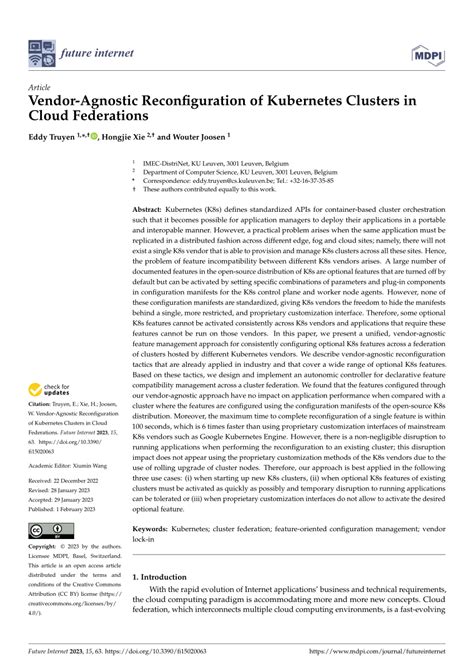 Pdf Vendor Agnostic Reconfiguration Of Kubernetes Clusters In Cloud Federations