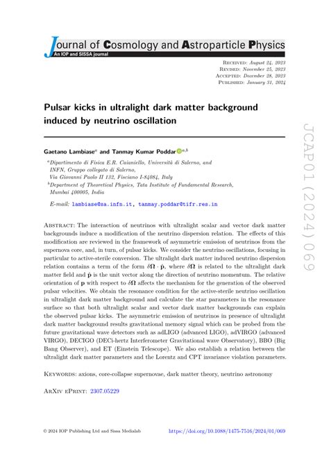 Pulsar Kicks In Ultralight Dark Matter Background Induced By Neutrino Oscillation Request Pdf