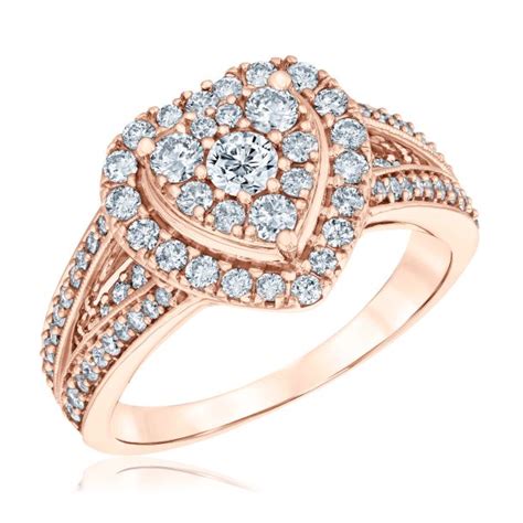 1ctw Heart Shaped Diamond Composite Halo Rose Gold Engagement Ring
