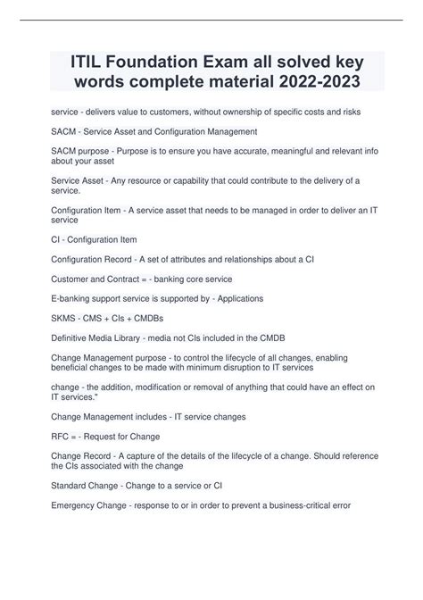 ITIL Foundation Exam All Solved Key Words Complete Material ITIL IT Infrastructure Library