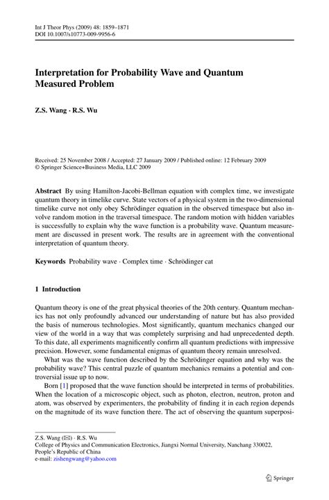 Pdf Interpretation For Probability Wave And Quantum Measured Problem