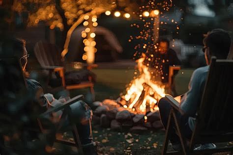 Premium Photo Two People Sitting Around A Campfire At Night