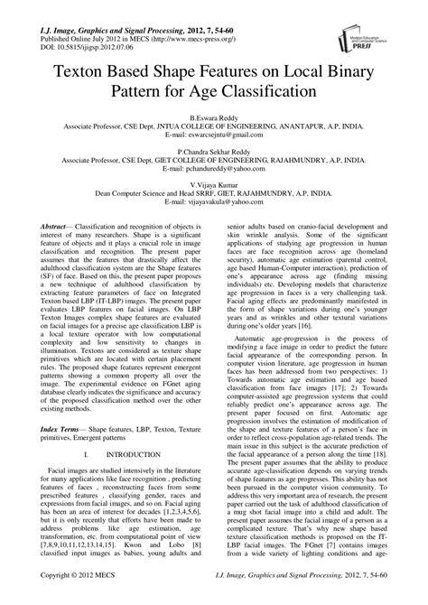 Pdf Texton Based Shape Features On Local Binary Pattern For Age