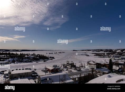 A Panoramic View Of The Frozen Great Slave Lake In Yellowknife