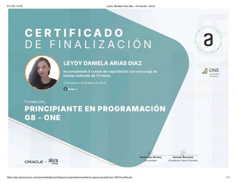 Aprendinaalura Aluralatam Oraclenexteducation Leydy Daniela Arias Diaz