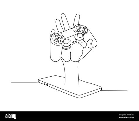 Continuous Line Drawing Of A Hand Emerging From A Smartphone Or Tablet