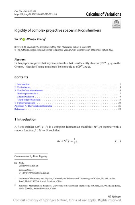 Rigidity Of Complex Projective Spaces In Ricci Shrinkers Request Pdf