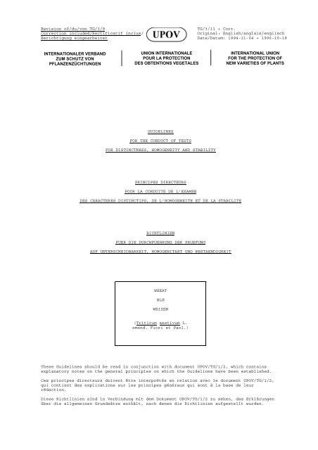 Guidelines For The Conduct Of Tests For Distinctness Homogeneity And