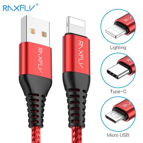 RAXFLY Micro USB Cable For Xiaomi Redmi Note X USB Type C Lighting To USB Cable Data Sync