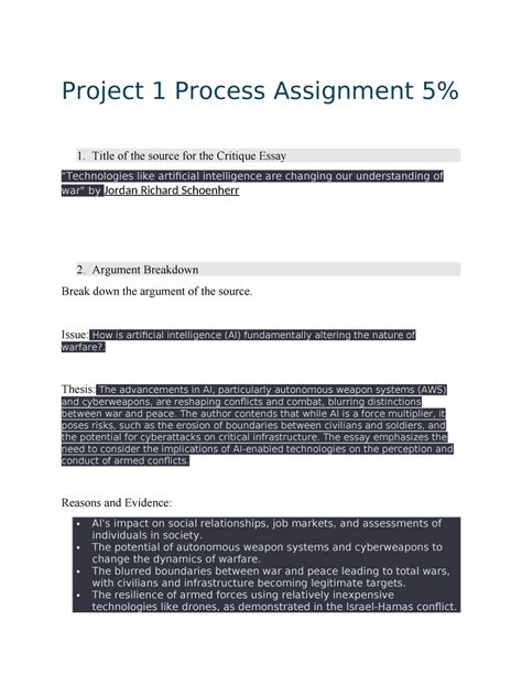 Project 1 Process Assignment Project 1 Process Assignment 5 1 Title