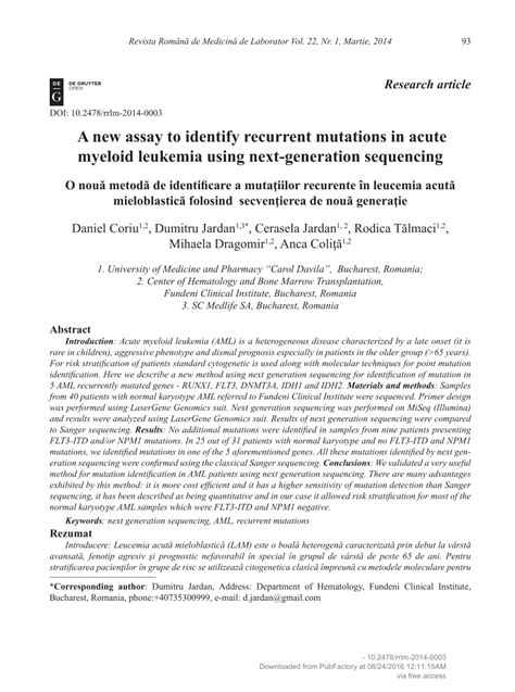 Pdf A New Assay To Identify Recurrent Mutations In Acute Myeloid