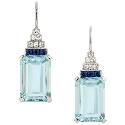 Ferrucci 5 Carats Emerald Cut Aquamarine And Diamonds Platinum Earrings
