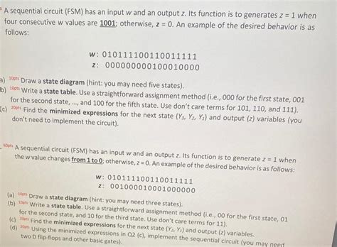 solved a sequential circuit fsm has an input w and an