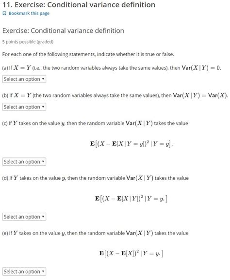 Solved 11 Exercise Conditional Variance Definition All