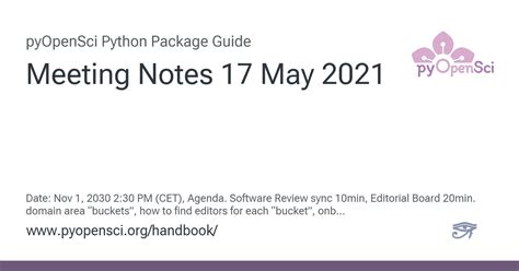 Meeting Notes 17 May 2021 — Pyopensci Handbook
