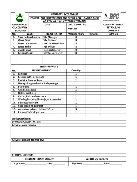 Superintendent Daily Report Template