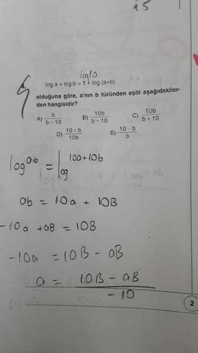 a loglo log a log b 1 log a b olduğu lise matematik