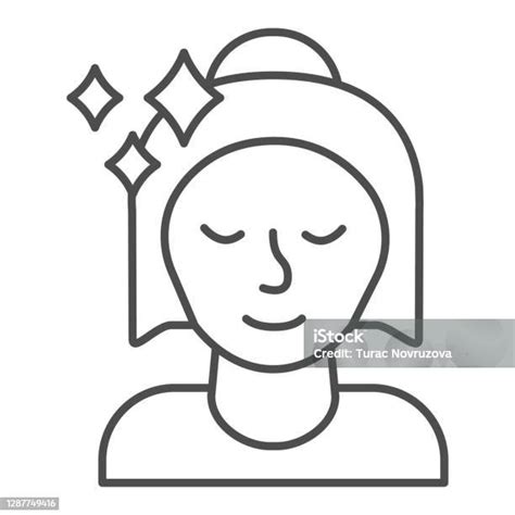 건강한 소녀 얇은 라인 아이콘 위생 루틴 개념 흰색 배경에 빛나는 여자 아바타 사인 모바일 개념 웹 디자인에 대한 윤곽 스타일에서 별 반짝 아이콘아이 벡터 그래픽 가공의