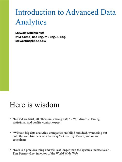 Lecture 1 Introduction To Advanced Data Analytics Pdf Big Data Analytics