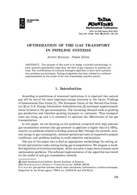 Pdf Optimization Of The Gas Transport In Pipeline Systems Tibor