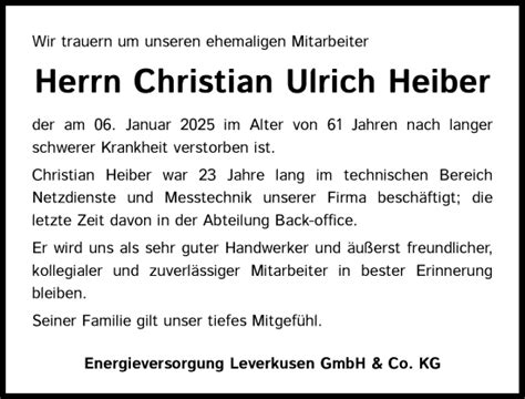 Traueranzeigen Von Christian Ulrich Heiber Wirtrauern