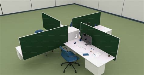 두 개의 그린 스크린과 파란색 의자가 있는 사무실 칸막이 사진 Unsplash의 텅 빈 사무실 이미지