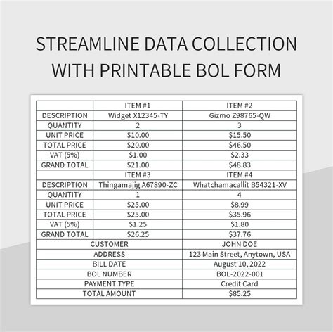 Streamline Data Collection With Printable Bol Form Excel Template And