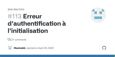 Erreur Dauthentification à Linitialisation · Issue 113 · Dvd Devhilo · Github
