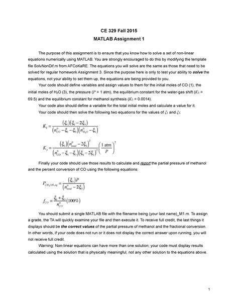 Matlab Assignments 1 4 Matlab Assignment 1 The Purpose Of This Assignment Is To Ensure That