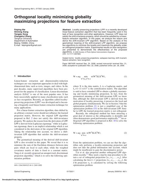 Pdf Orthogonal Locality Minimizing Globality Maximizing Projections For Feature Extraction
