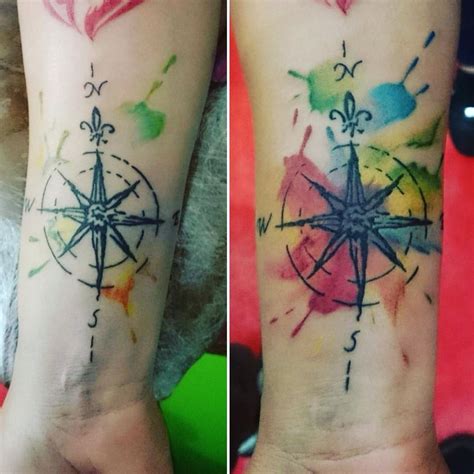 Rosa De Los Vientos Estiló Acuarela Forearm Band Tattoos Watercolor