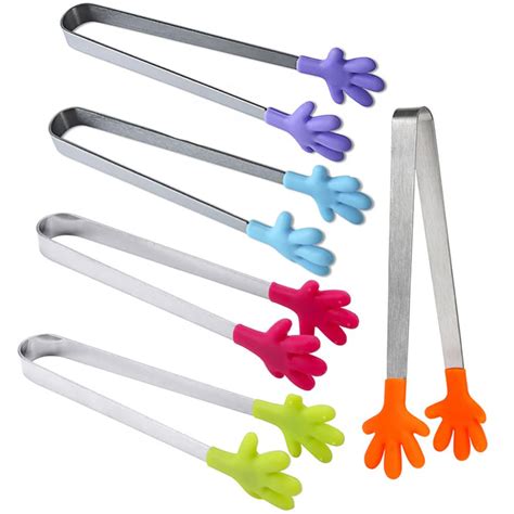 Silicone Mini Tongs 5pcs 130mm Hand Shape Food Tongs Stainless Steel
