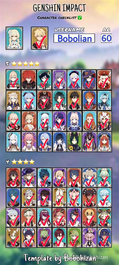 Genshin Impact Character Checklist Design Talk