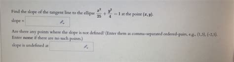 Solved Find The Slope Of The Tangent Line To The Ellipse Chegg Com