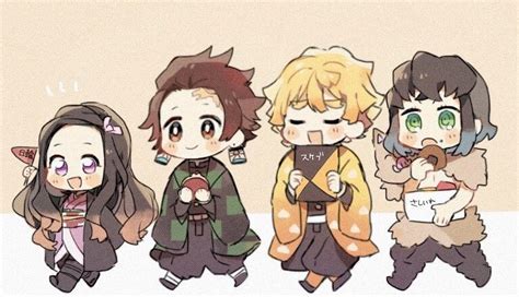 Tanjiro And Inosuke And Zenitsu And Nezuko Cute Anime Wallpaper Demon Slayer