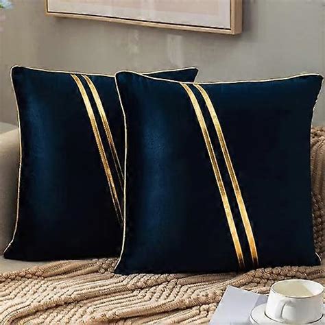 Patchwork With Gold Leather Square Pillow Covers 45cmx45cm Set Of 2