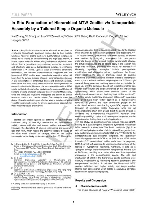 Pdf In Situ Fabrication Of Hierarchical Mtw Zeolite Via Nanoparticle Assembly By A Tailored