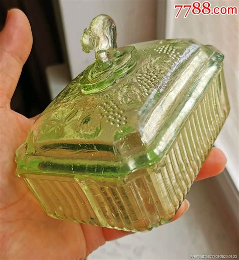 工业社出品绿玻璃带盖器皿一个玻璃器皿甬城之杂玩天地【7788收藏收藏热线】