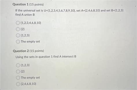 Solved If The Universal Set Is U Set Chegg Com