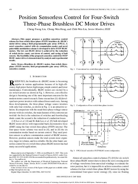 Pdf Position Sensorless Control For Four Switch Three Phase Brushless Dc Motor Drives Ramya