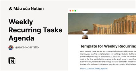 Mẫu Weekly Recurring Tasks Agenda Thị Trường Notion