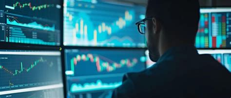 Analyst Absorbed In Financial Data Across Multiple Computer Screens In