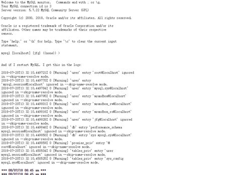 Mysql 设置skipnameresolve参数 日志 Warning User Entry Rootlocalhost