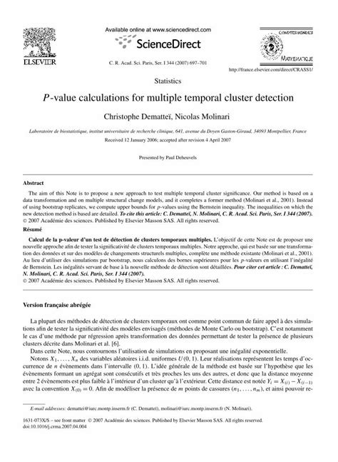 Pdf P Value Calculations For Multiple Temporal Cluster Detection