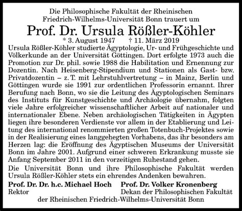 Traueranzeigen Von Ursula Rößler Köhler Ga Trauer De