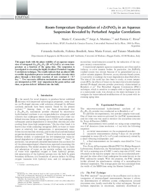 Pdf Room Temperature Degradation Of T Zr Pr O 2 In An Aqueous Suspension Revealed By